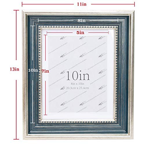 Beyond Your Thoughts 8x10 Picture Photo Frame(1 Pack Real Glass) Antique with Matted for 5X7 Blue Color, Vertical or Horizontal, Table Top and Wall Mounting Display