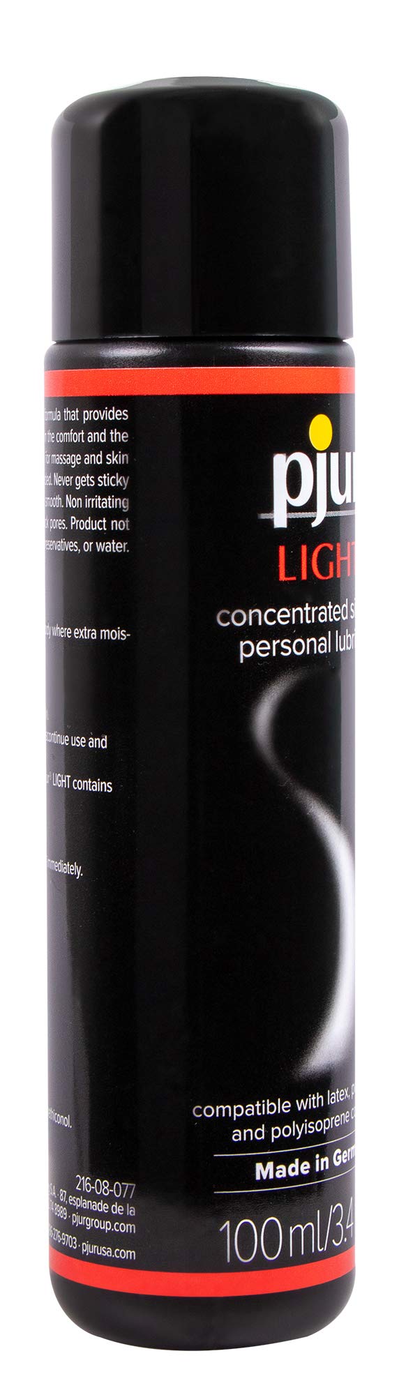 Pjur Light Concentrated Silicone Personal Lubricant Less Viscous Formula for More Skin-to-Skin Contact Lube for Sex & Massage | 3.4 fl oz/100ml