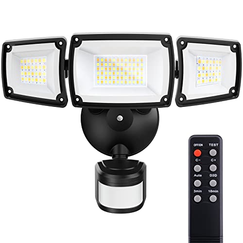 Brightown Motion Sensor Outdoor Lights with Remote, 40W 4500LM Dusk to Dawn Security Lights 3 Mode Adjustable, 3000K-6500K White Warm Colour Adjustment, IP65 Waterproof Flood Light for Home