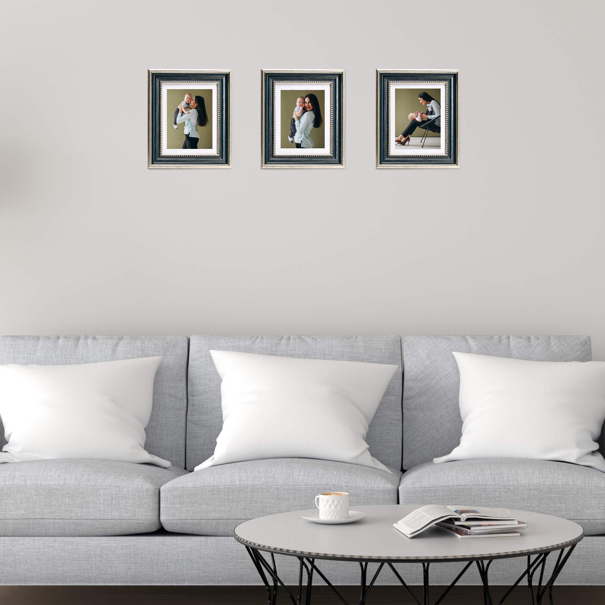 Beyond Your Thoughts 8x10 Picture Photo Frame(1 Pack Real Glass) Antique with Matted for 5X7 Blue Color, Vertical or Horizontal, Table Top and Wall Mounting Display