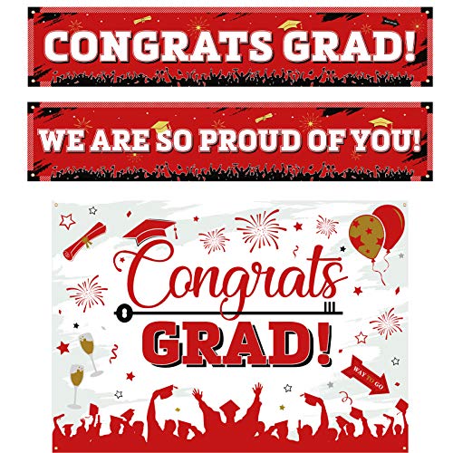 Bundle- 2 Items: Red Graduation Backdrop+ Graduation Banner