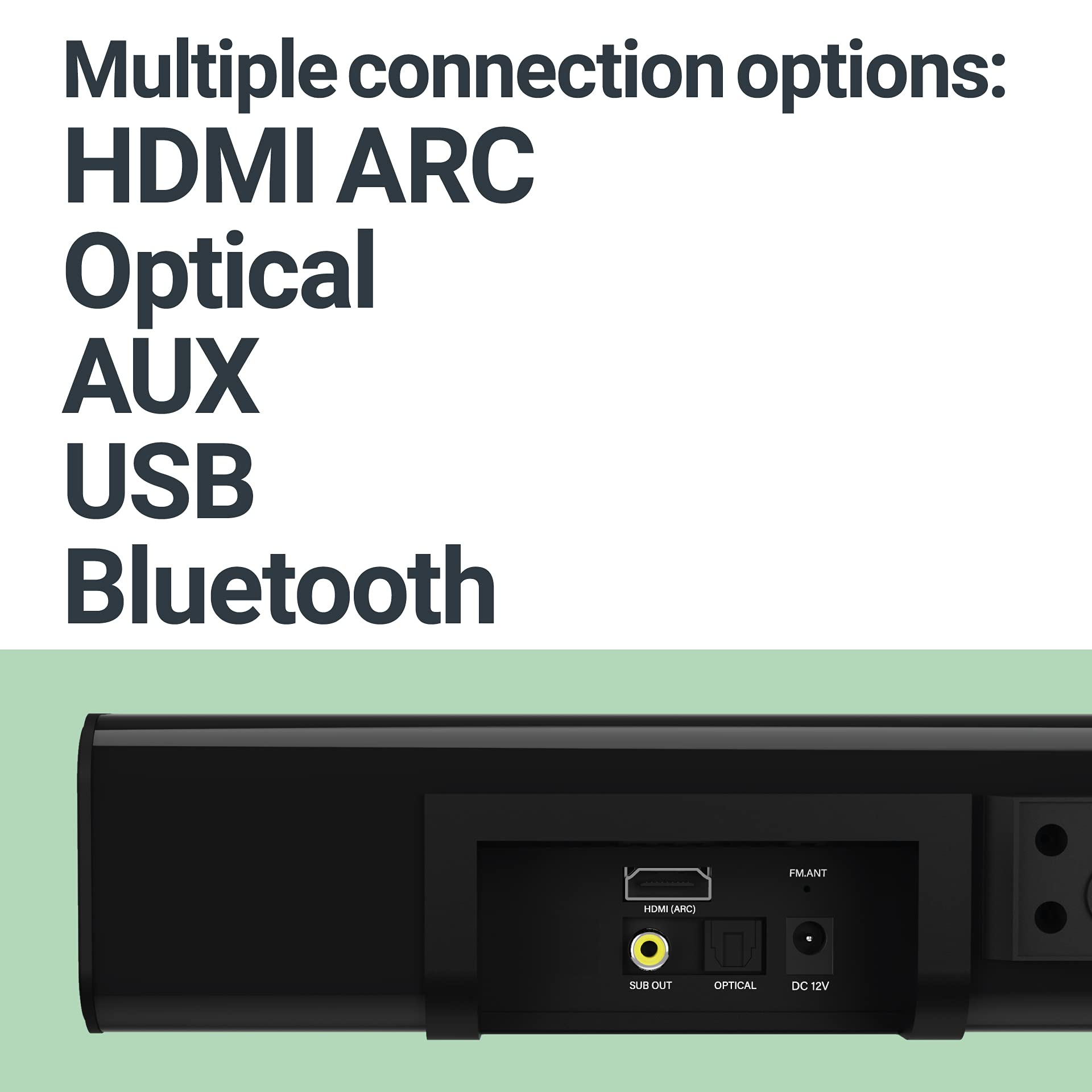 Majority K2 Sound Bar with Subwoofer | 150W Powerful Stereo 2.1 Channel Sound Bar for TV | Home Theatre 3D Surround Sound I HDMI ARC, Bluetooth, Optical & RCA Connection I USB & AUX Playback | Black