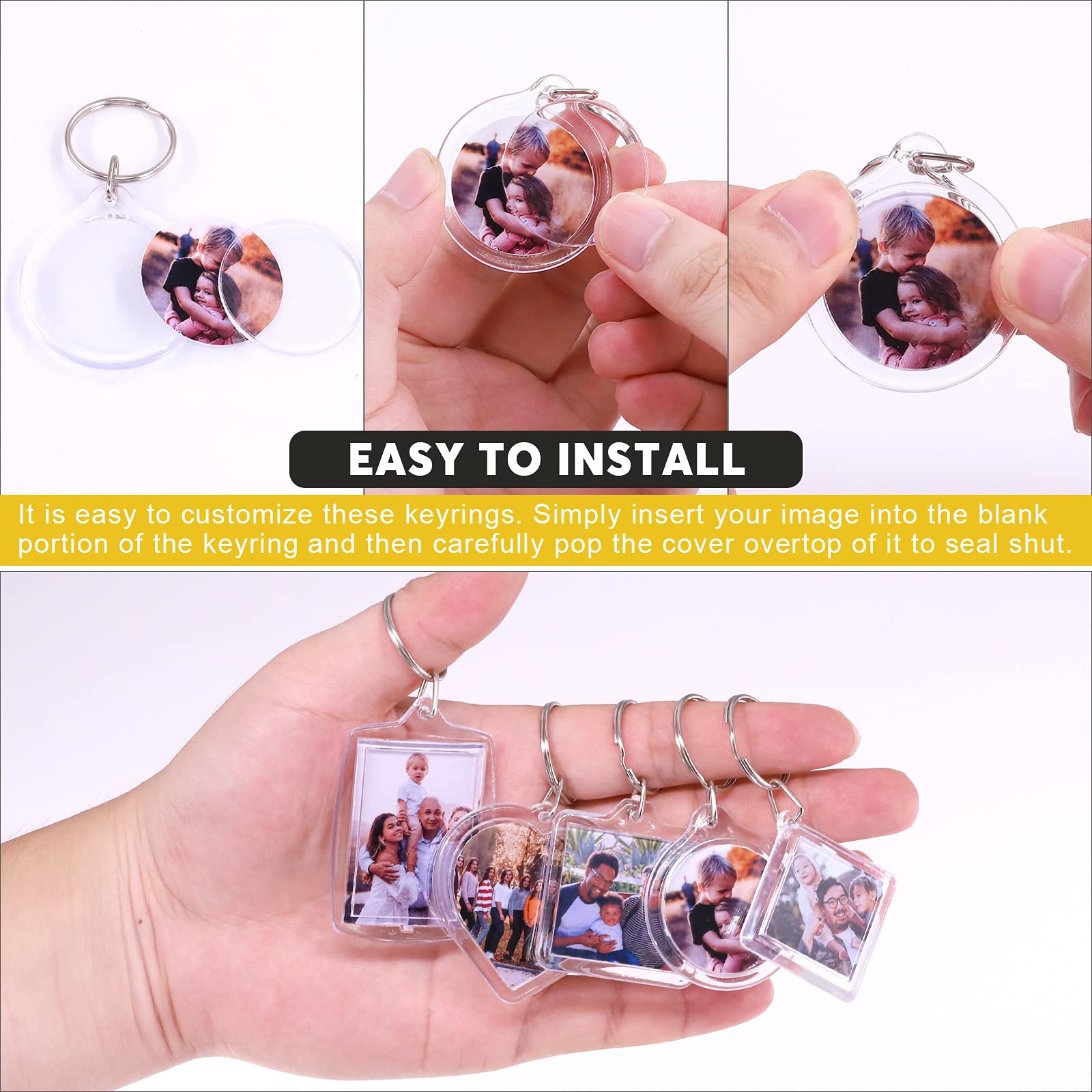 Mardatt 40Pcs Clear Acrylic Blank picture Photo frame keychain Personalized photo insert keychain bulk, Rectangle, Heart-Shaped, Round, Square and Rhombus Great for Personalized Keychains DIY Gift