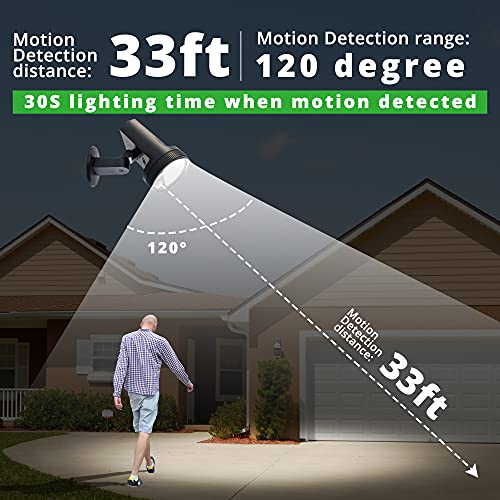 UME Solar Motion Sensor Outdoor Light, 2 Modes Solar Powered Wall Lights, IP65 Waterproof LED Security Lights, Adjustable Wireless Spotlight for Yard, Patio, Garage, Garden, Fence, Porch (Cold White)