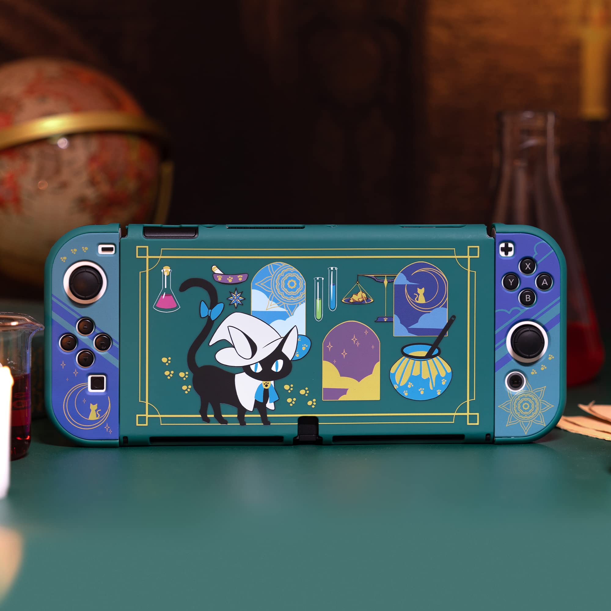 GeekShare Protective Case Slim Cover Case Compatible with Nintendo Switch OLED - Shock-Absorption and Anti-Scratch Skin Case for Switch OLED - Alchemy Cat (for OLED Model)