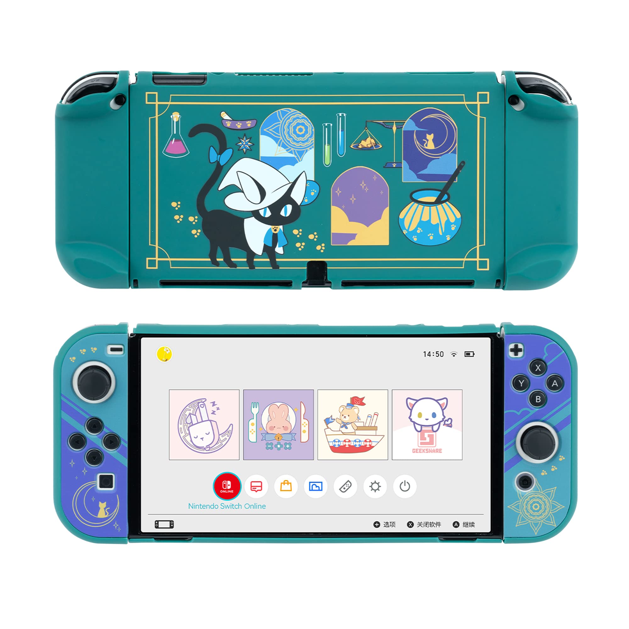GeekShare Protective Case Slim Cover Case Compatible with Nintendo Switch OLED - Shock-Absorption and Anti-Scratch Skin Case for Switch OLED - Alchemy Cat (for OLED Model)