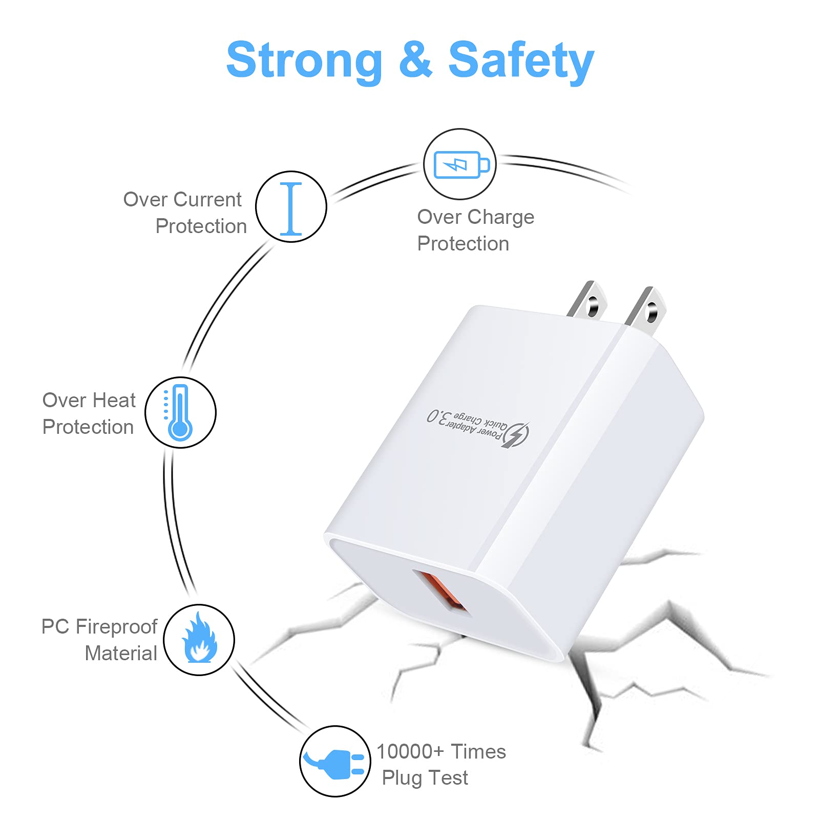 Quick Charge 3.0 Wall Charger Block Plug,USB Cube Power Adapter Fast Charging Block for Samsung Galaxy S24 S23FE A15 A25 A14 A13 A54 S22 S21 S10 S9 S8 A20 A12 A53 A03S A04S A51 A52 A24 A23 A34,Note 20