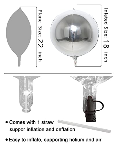 AULE Silver Orbz Balloon Decorations - Pack of 6, Jumbo 22 Inch 4D Metallic Silver Balloons, Large Foil Sphere Balloons, Big Round Mylar Balloons