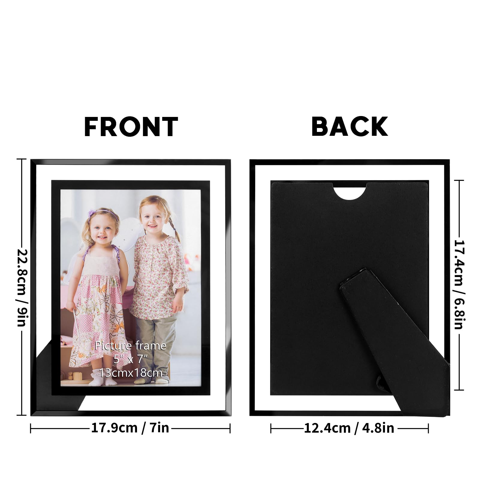 Serwrsw Glass Picture Frame for 5x7 inch Photo, 4 Pack Clear Frame with Black Stripe Decor, Vertical or Horizontal on Tabletop