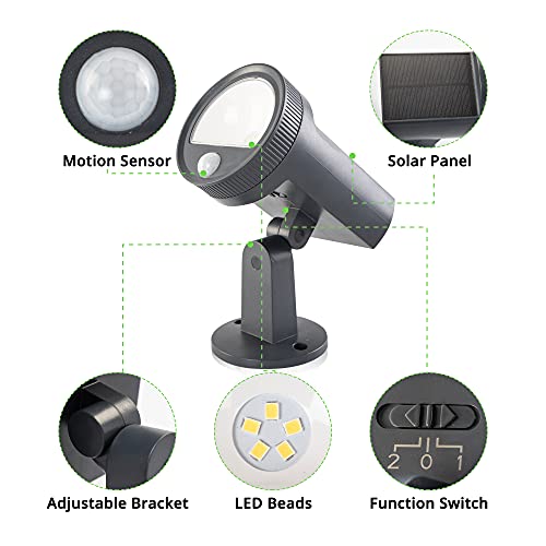 UME Solar Motion Sensor Outdoor Light, 2 Modes Solar Powered Wall Lights, IP65 Waterproof LED Security Lights, Adjustable Wireless Spotlight for Yard, Patio, Garage, Garden, Fence, Porch (Cold White)