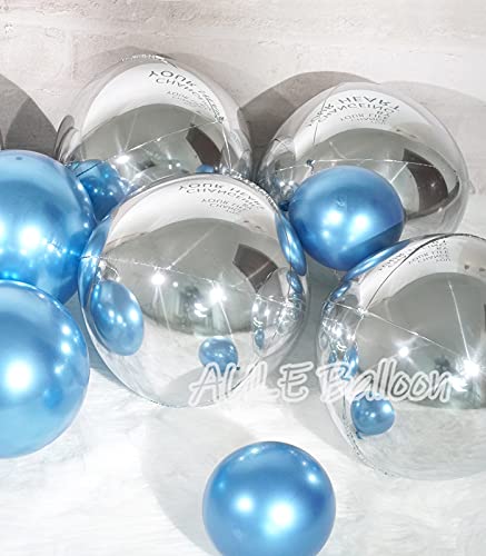 AULE Silver Orbz Balloon Decorations - Pack of 6, Jumbo 22 Inch 4D Metallic Silver Balloons, Large Foil Sphere Balloons, Big Round Mylar Balloons