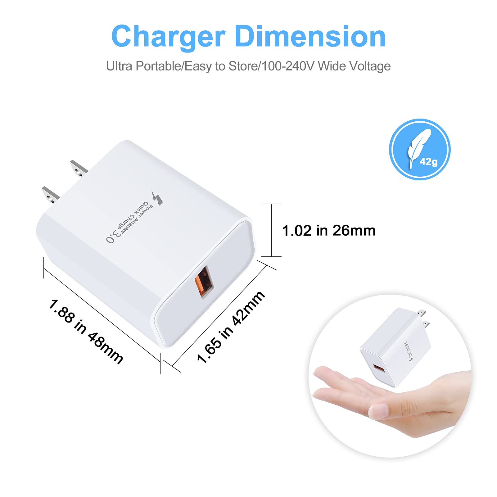 Quick Charge 3.0 Wall Charger Block Plug,USB Cube Power Adapter Fast Charging Block for Samsung Galaxy S24 S23FE A15 A25 A14 A13 A54 S22 S21 S10 S9 S8 A20 A12 A53 A03S A04S A51 A52 A24 A23 A34,Note 20