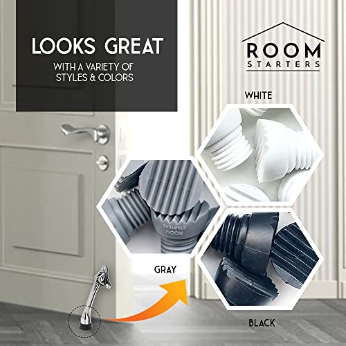 Kick Down Door Stop Ultra Grip Rubber Replacement Tip 10 Pack Threaded by ROOM STARTERS Style 1 (Black, 10 Pack)
