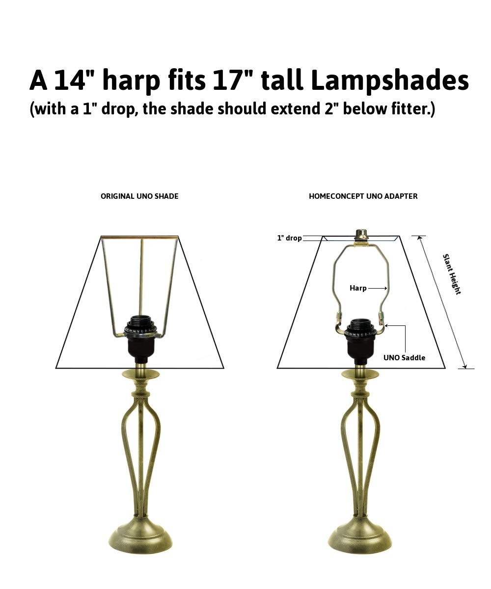 Slip UNO Adapter Converts Your 17" high Lampshade to fit on Slip UNO Lamp Base (1 7/16" Opening) - 14"h
