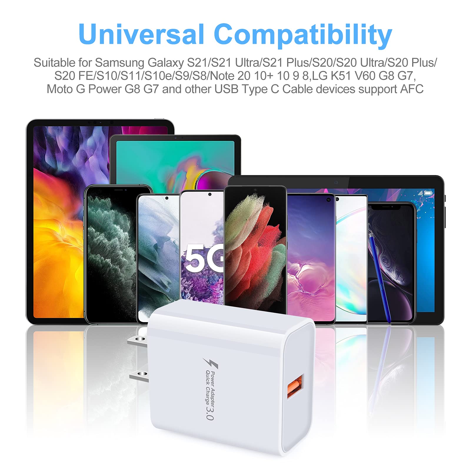 Quick Charge 3.0 Wall Charger Block Plug,USB Cube Power Adapter Fast Charging Block for Samsung Galaxy S24 S23FE A15 A25 A14 A13 A54 S22 S21 S10 S9 S8 A20 A12 A53 A03S A04S A51 A52 A24 A23 A34,Note 20
