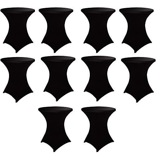 HAORUI 10pcs Stretch Cocktail Tablecloth 30" Spandex DJ Table Cover for Craft Exhibitions Wedding Party Show (30” Black)