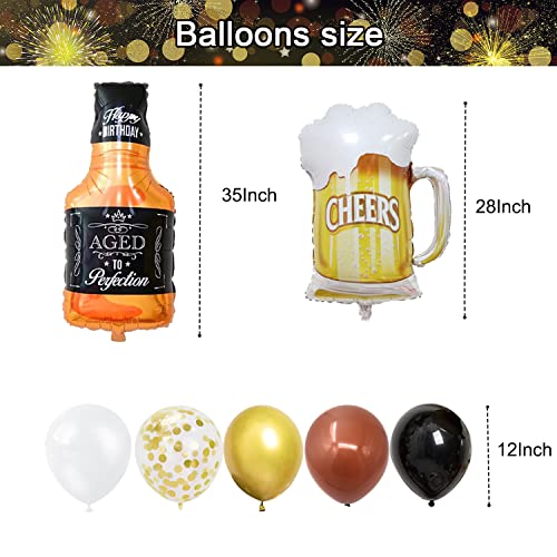 Heidaman Party Decorations For Men,Aged to Perfection Party Supplies,Men Birthday Decorations Include Whiskey Cackdrop Balloons Garland Arch Tablecloth Whiskey Bottle Beer Foil Balloons