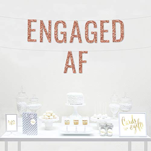 Andaz Press Real Glitter Paper Pennant Hanging Banner, Engaged AF, Rose Gold Glitter, Includes String, Pre-Strung, No Assembly Required, 1-Set