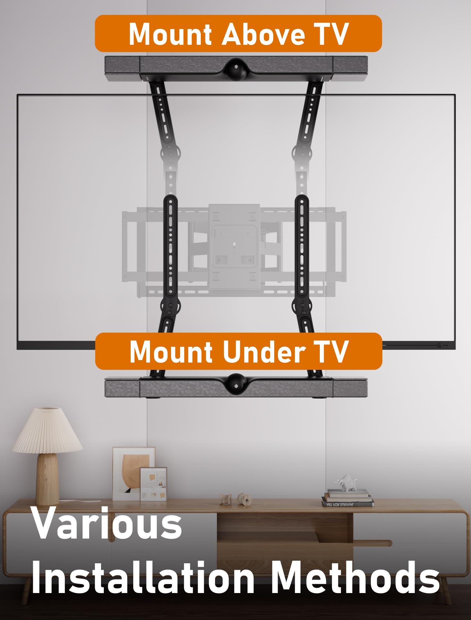 KAMIWI Soundbar Mount Bracket,SoundBar Mounts Under TV or Above TV,Soundbar TV Mount with 180° Adjustable Extension Plates and L-Shaped Hooks,Sturdy Soundbar Mounting Holder Max Load 22 Lbs