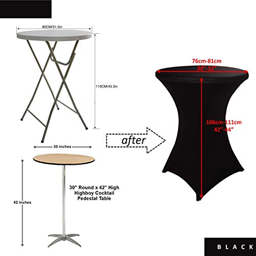 HAORUI 10pcs Stretch Cocktail Tablecloth 30" Spandex DJ Table Cover for Craft Exhibitions Wedding Party Show (30” Black)