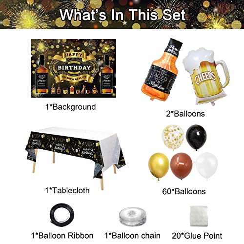 Heidaman Party Decorations For Men,Aged to Perfection Party Supplies,Men Birthday Decorations Include Whiskey Cackdrop Balloons Garland Arch Tablecloth Whiskey Bottle Beer Foil Balloons