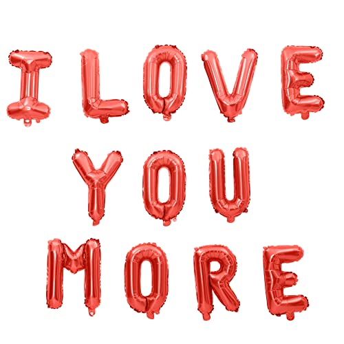 16 Inch I LOVE YOU Alphabet Letters Foil Balloons Set for Valentines Day,Propose Marriage,Wedding Party,Anniversary Backdrop Party Supplies for her,girlfriend (I Love You More(Red))