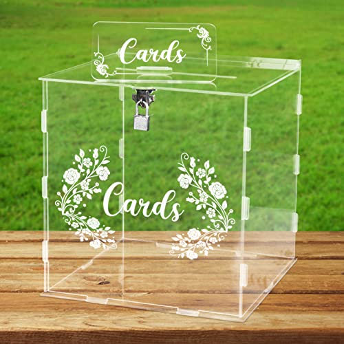 Wedding Card Box Acrylic Clear Card Boxes with Lock Gift Card Box Money Box Holder for Wedding Reception Anniversary Birthday Graduation Decorations