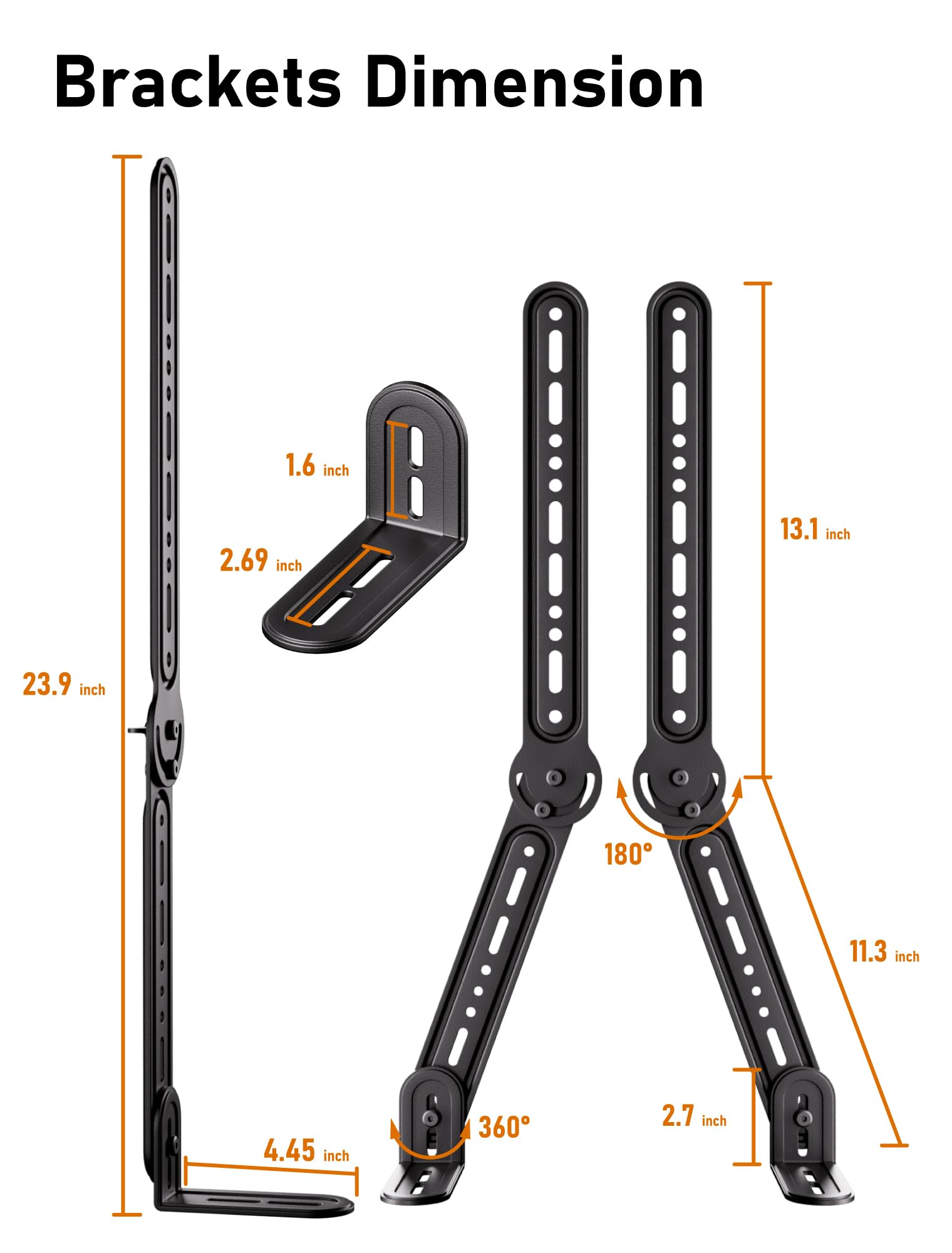 KAMIWI Soundbar Mount Bracket,SoundBar Mounts Under TV or Above TV,Soundbar TV Mount with 180° Adjustable Extension Plates and L-Shaped Hooks,Sturdy Soundbar Mounting Holder Max Load 22 Lbs