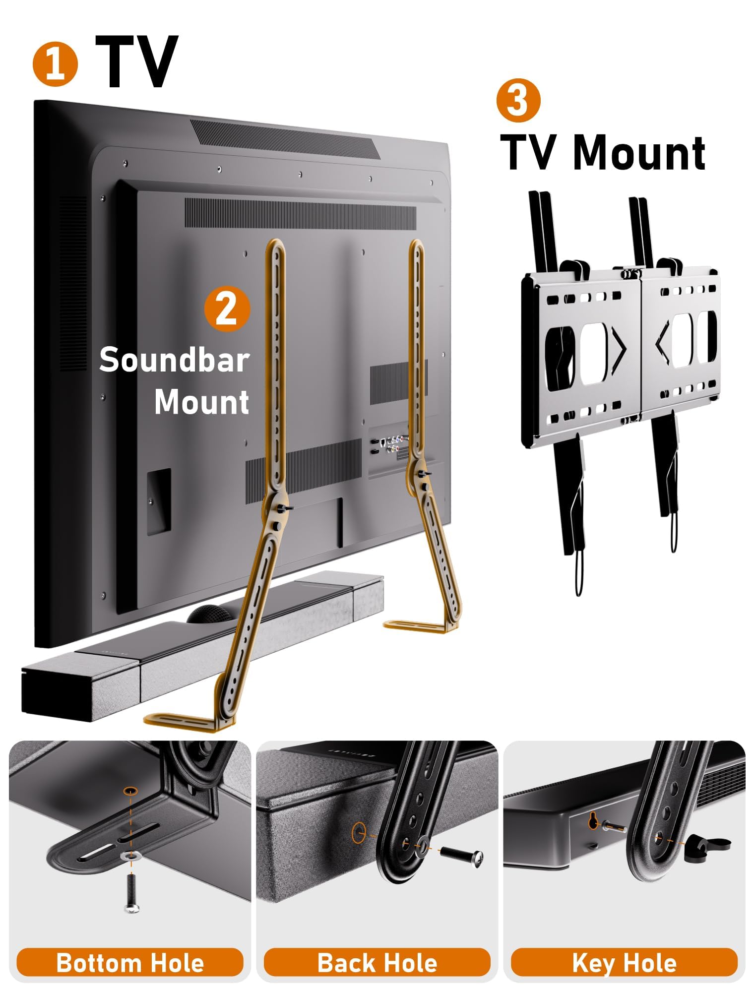 KAMIWI Soundbar Mount Bracket,SoundBar Mounts Under TV or Above TV,Soundbar TV Mount with 180° Adjustable Extension Plates and L-Shaped Hooks,Sturdy Soundbar Mounting Holder Max Load 22 Lbs