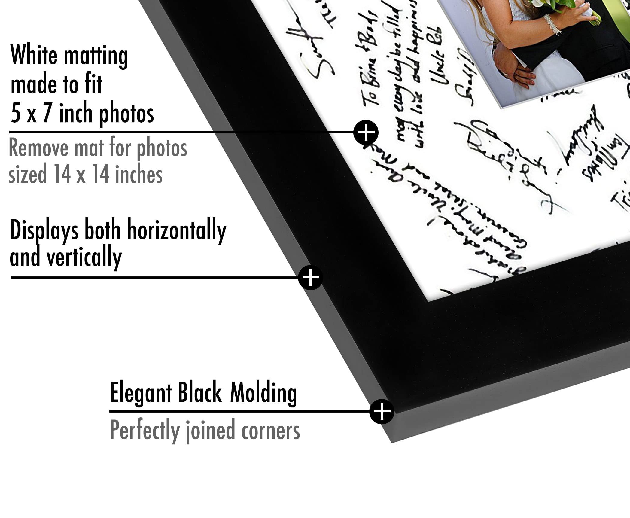 Americanflat 14x14 Wedding Signature Frame with Shatter-Resistant Glass - Set of 2 - Use as 5x7 Frame with Mat or 14x14 Without Mat - Signature Collection - Autograph Frame for Wall Display - Black