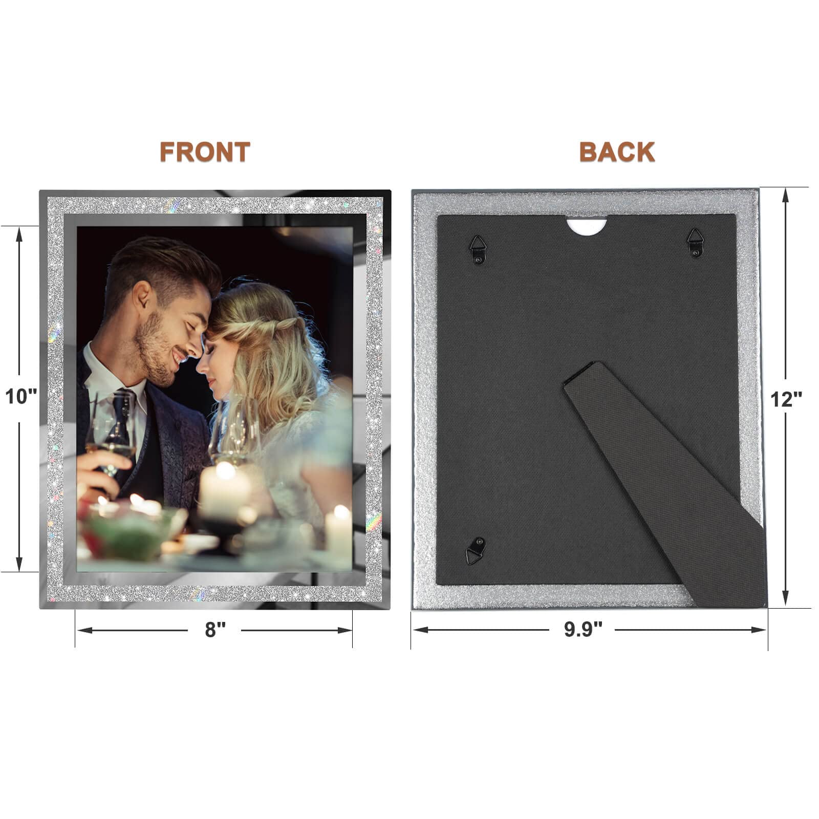 IZIDDO 8x10 Picture Frames Set of 2, Glitter Photo Frame for Tabletop, Silver Glass Picture Frame, Graduation Gifts for Her, Horizontally or Vertically