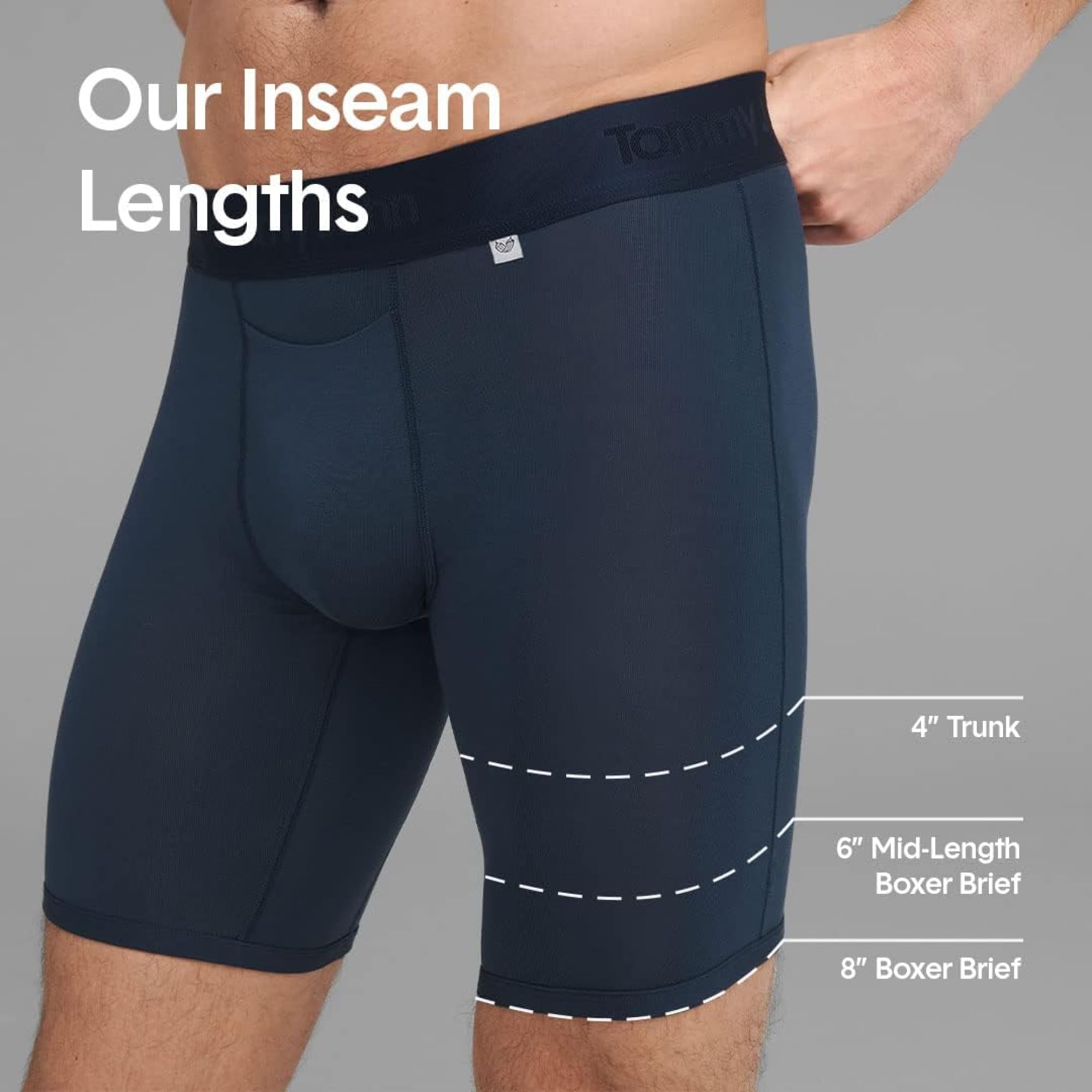 Tommy John Men's Trunk 4” Underwear, Second Skin Boxers with Supportive Contour Pouch, Soft Naturally Breathable Stretch Fabric Boxers for Men, Dress Blues, Large