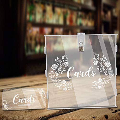 Wedding Card Box Acrylic Clear Card Boxes with Lock Gift Card Box Money Box Holder for Wedding Reception Anniversary Birthday Graduation Decorations