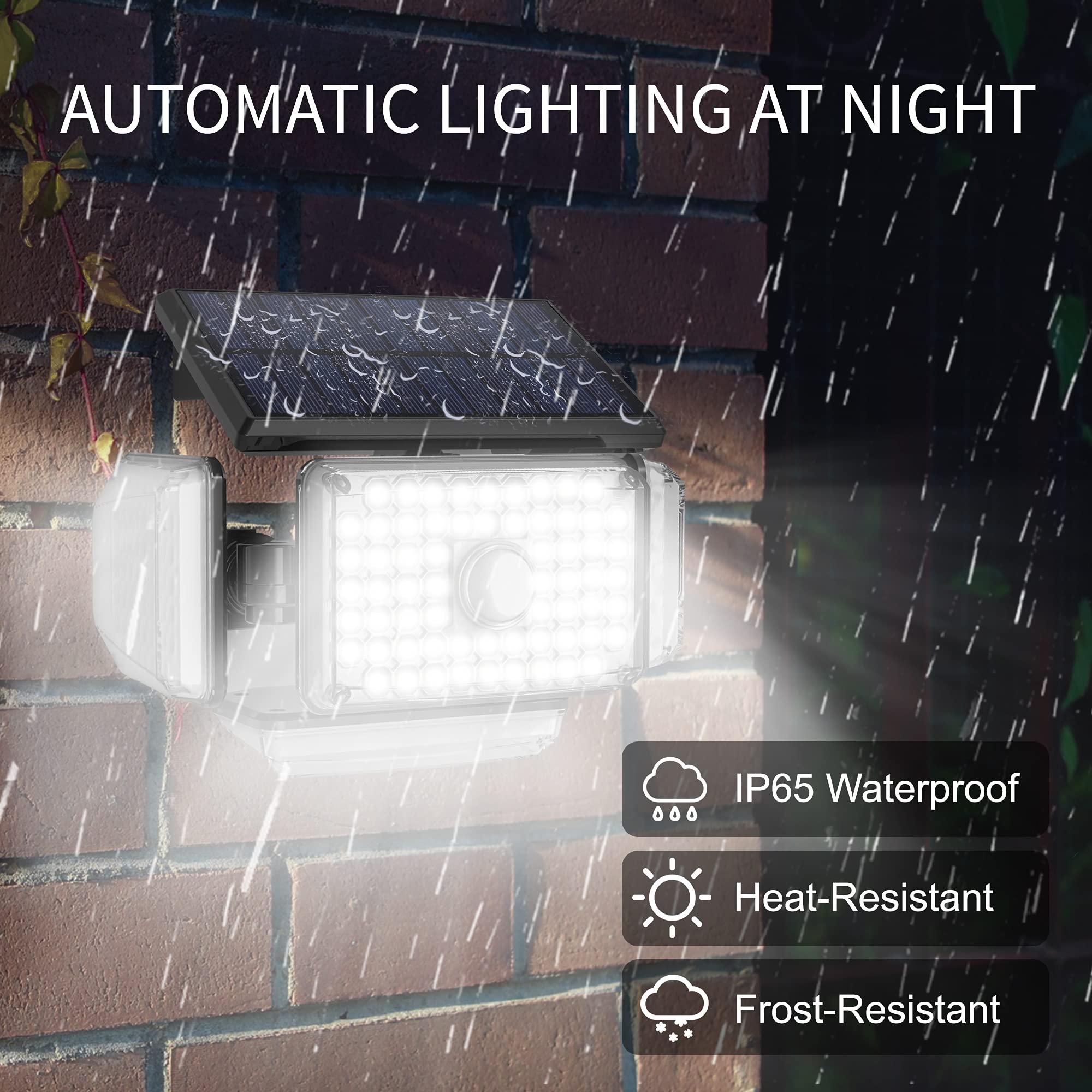 UNITXIN Solar Motion Sensor Lights 214 LED 4 Heads Adjustable 3000lm Ultra Bright Outdoor Waterproof Solar Powered Rotable Flood Light for Yard Garage Entryway Patio (2 Pack)