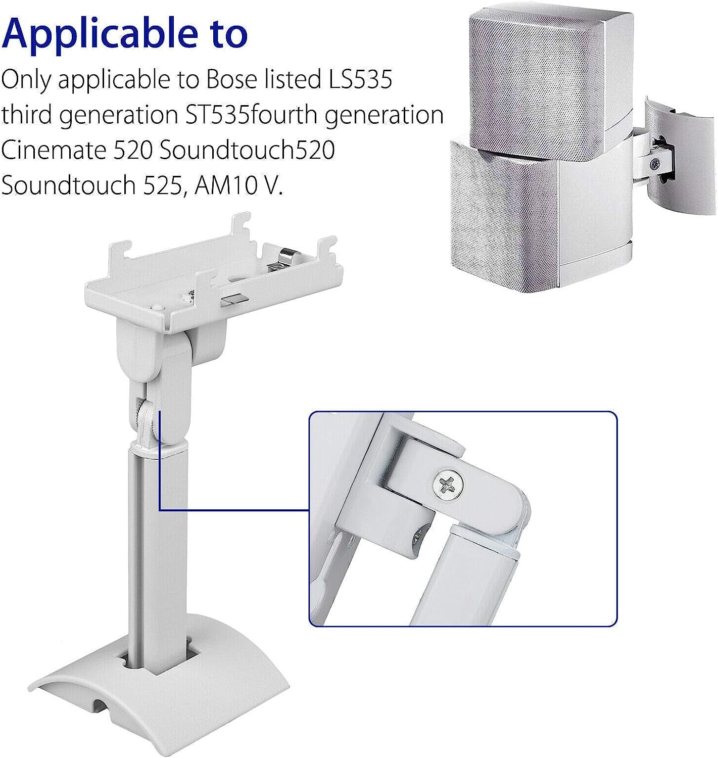 Enjcyling Wall/Ceiling Mount Bracket Stand Steel White, for UB-20 Series II, Compatible with Bose CineMate Lifestyle 809281-1100