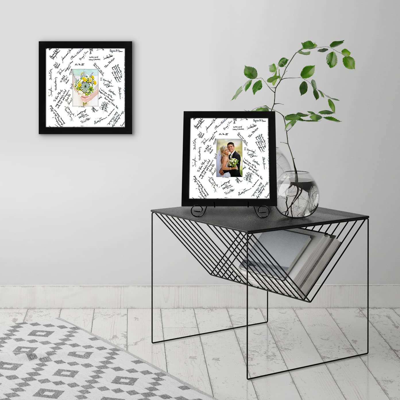 Americanflat 14x14 Wedding Signature Frame with Shatter-Resistant Glass - Set of 2 - Use as 5x7 Frame with Mat or 14x14 Without Mat - Signature Collection - Autograph Frame for Wall Display - Black