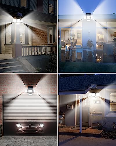 UTEBIT Solar Motion Sensor Flood Light, 4 Heads LED Security Lights, IP65 Waterproof Outdoor Wall Light, 3000LM Snowflake Lights, USB Chargeable 3 Modes Garden Yard Solar Lights for Outside