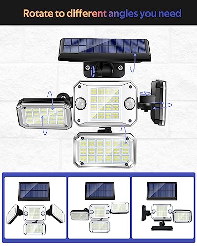 UTEBIT Solar Motion Sensor Flood Light, 4 Heads LED Security Lights, IP65 Waterproof Outdoor Wall Light, 3000LM Snowflake Lights, USB Chargeable 3 Modes Garden Yard Solar Lights for Outside