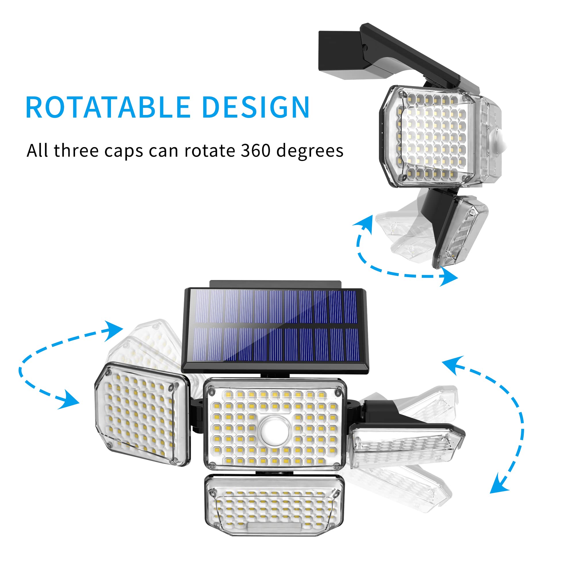 UNITXIN Solar Motion Sensor Lights 214 LED 4 Heads Adjustable 3000lm Ultra Bright Outdoor Waterproof Solar Powered Rotable Flood Light for Yard Garage Entryway Patio (2 Pack)