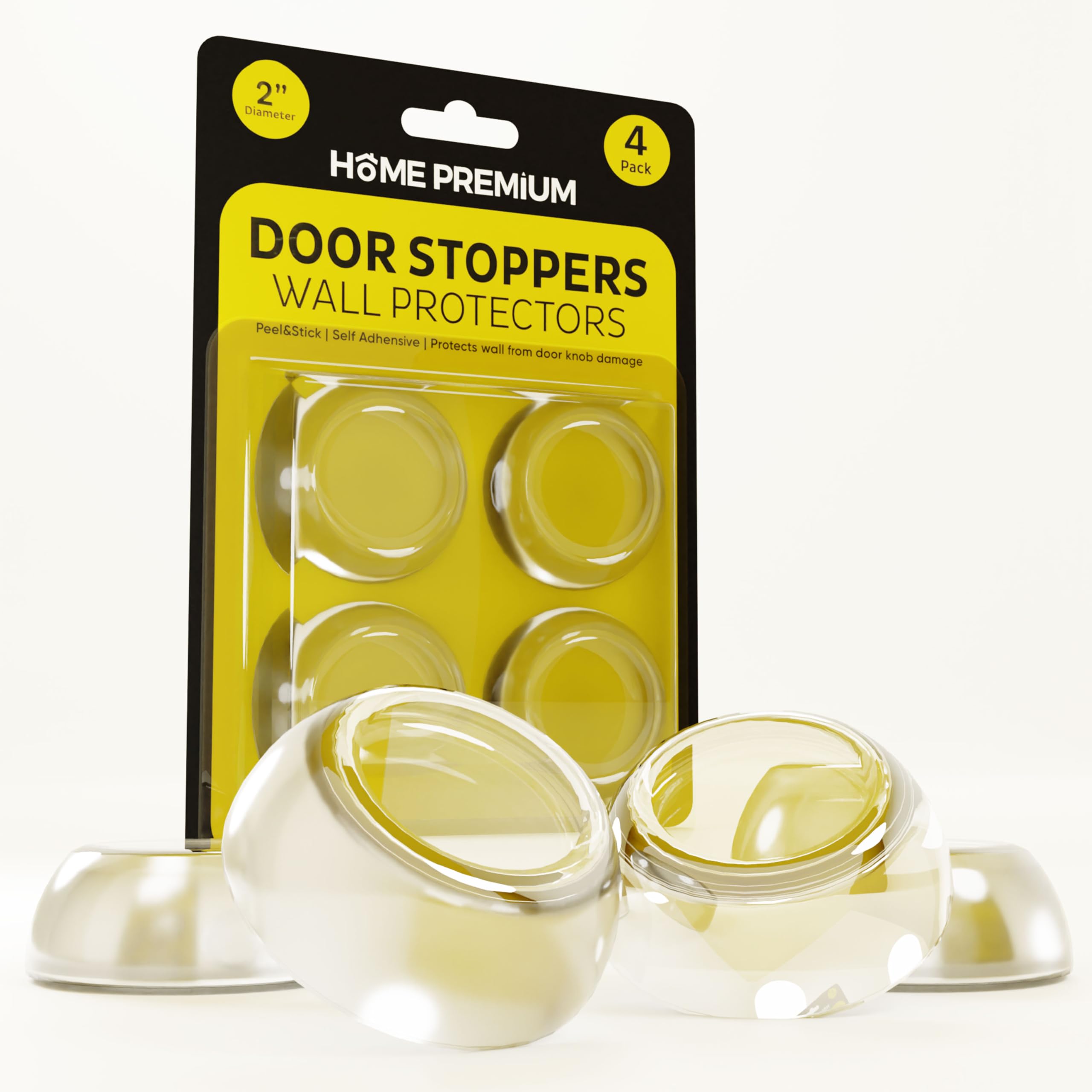 Door Stoppers Wall Protector - Durable Door Stops for Wall with Strong Adhesive - Easy to Install Wall Protectors from Door Knobs Damage (4 Pack, Clear)