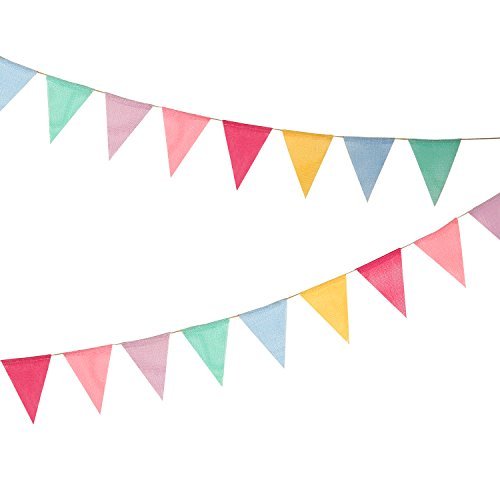 12 Multicolor Flags Imitated Burlap Bunting Banner Pastel Rainbow Decor Fabric Triangle Flag for Party Birthday Wedding Kids Room Classroom Decoration