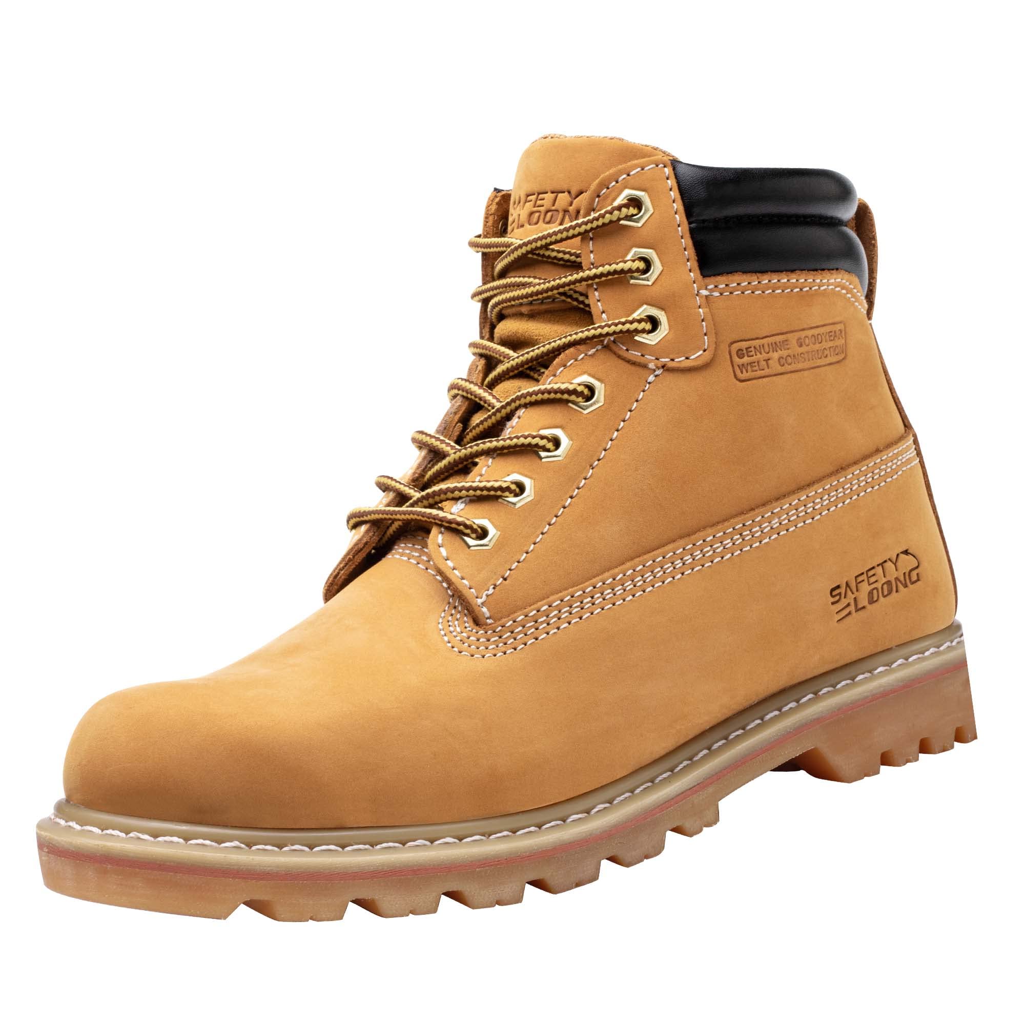 SAFETY LOONG Work Boots for Men Soft Toe Non Slip Rubber Sole Comfortable Full Grain Leather Waterproof Goodyear Welt Construction Shoes 10.5