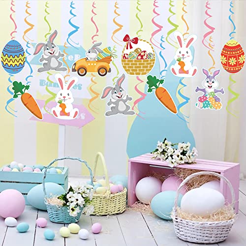 Mocossmy Easter Hanging Swirl Decorations,30 PCS Easter Egg Baskets Bunny Carrot Hanging Swirl Foil Ceiling Streamers for Easter Spring Home Office Classroom Party Ornaments Favors Supplies Decoration