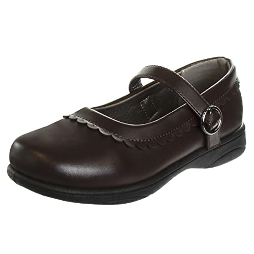 French Toast Girls Mary Jane Shoes School Kids Uniform Flats Ballet Strap Dress Flats (Brown) (Size 2 Big Kid)