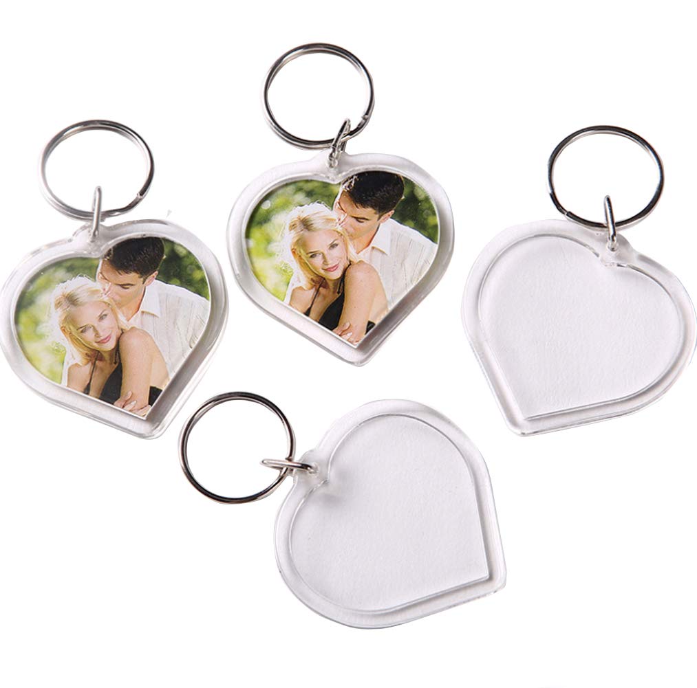 25Pcs Heart-Shaped Small Clear Acrylic Custom Personalised Insert Photo Picture Blank Frameless Frame Keychains Snap-in Key Chain Keyrings Key Holder for Family Lovers and Friends