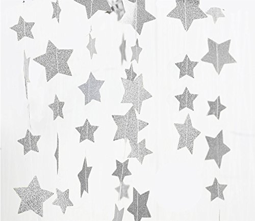 Fecedy Sparkling Star Garland Bunting for Birthday Wedding Engagement Bridal Shower Baby Shower Bachelorette Holiday Celebration Party Decorations 13 feet (Silver)