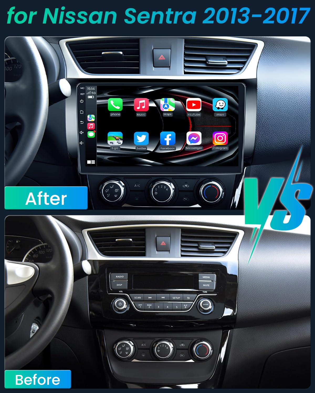 2+32G Car Radio for Nissan Sentra 2013 2014 2015 2016 2017, 10.2" HD Touch Screen Car Radio with Wireless Carplay & Android Auto, Mirror Link, Bluetooth, WiFi, GPS Navigation, Backup Camera Android 12