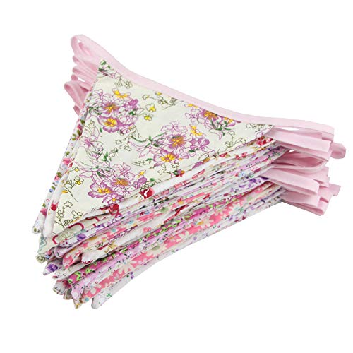 10M/32Ft Triangle Bunting Banner, 36 Pcs Cotton Fabric Flags Pennant Garlands for Birthday Party, Wedding, Baby Shower, Outdoor and Home Decorations (Pink)
