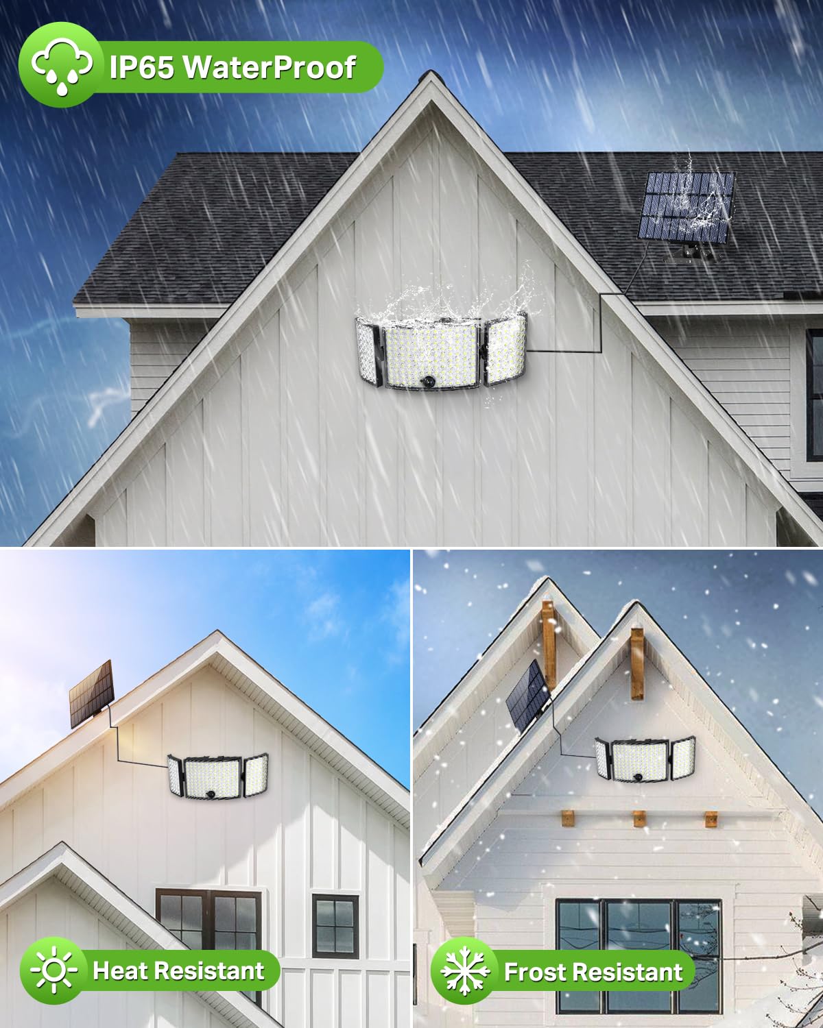 CLAONER Motion Sensor Outdoor Lights - 3500LM 234 LED Solar Outdoor Lights with Remote Control, IP65 Waterproof 3 Heads Flood Lights, 330° Lighting Angle Solar Security Lights with 16.4ft Cable 2 Pack