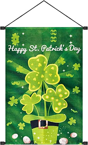 Viajero St Patricks Day Decoration 12x18 Inch Shamrock Clover Door Banner Happy St Patrick's Day Door Sign Welcome Banner Wall Hanger Flag for Front Door Home Decor Party Supplies Indoor Outdoor